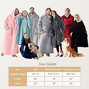 EHEYCIGA Wearable Blanket Hoodie with Pockets and Sleeves, Flannel Fleece Hooded Blanket for Women Men Adults and Kids, Pink, Extended Oversize