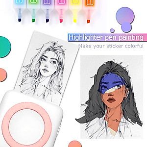 LetSketch Portable Pocket Printer, Thermal Label Maker, Sticker Printer Bluetooth Receipt Printer Compatible with Android & iOS 300dpi for Journal Book/Note/Label/Photo(7 Rolls Thermal Paper, Pink)