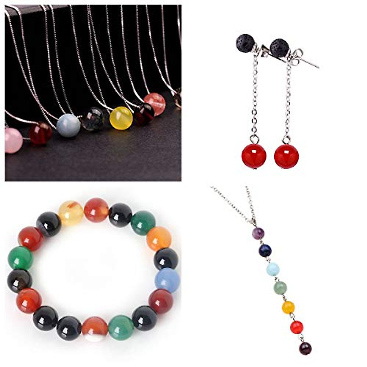 Natural Stone Beads 100pcs Round Genuine Real Stone Beading Loose Gemstones Hole Size 1mm DIY Smooth Bead for Bracelet Necklace Earrings Jewelry Making (Natural Stone Beads Multicolor, 8mm)