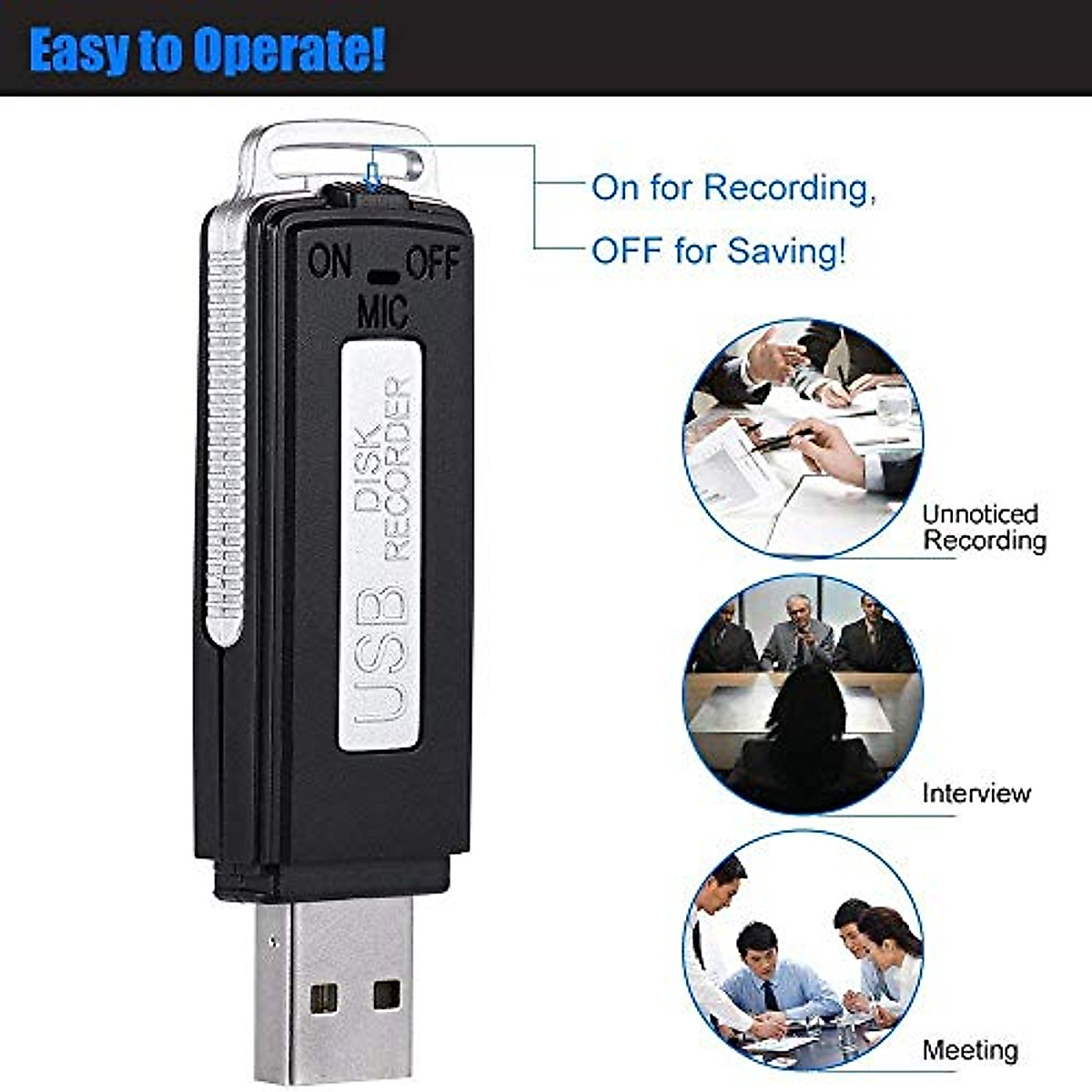 8 GB Voice Recorder,Rechargeable Mini USB Voice Recorder USB Flash Drive Voice Activated Recorder Dictaphone 15 Hours Battery Life 150 Hours File Capacity for Playback Lectures, Meetings, Interviews