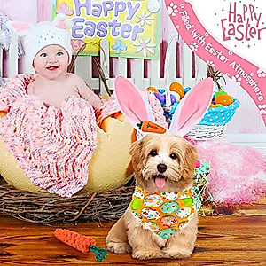 Dog Easter Bunny Costume, 3 Pack Pet Rabbit Ears Headband, Egg Dog Bandana, Carrot Dog Toy Set, Easter Dog Costumes for Small Dogs Cat Puppy Party Apparel Easter Halloween Accessory Headwear