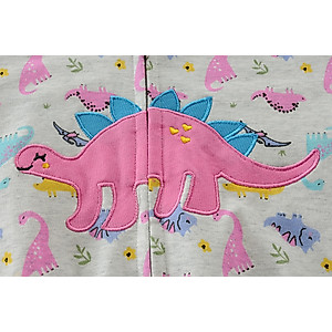 DDSOL Toddler Little Girl Zip Up Hoodie Grey Dinosaur Jacket Zipper Hooded Sweatshirt Long Sleeve Shirt Coat Outwear Cotton Kid Pullover Top Spring Fall Winter Clothes for Baby Size 5T