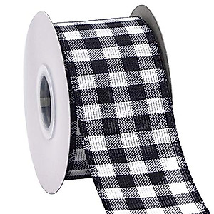 Ribbli Black and White Wired Ribbon, Buffalo Plaid Ribbon 2-1/2 Inch x Continuous 10 Yard,Burlap Ribbon for Big Bow,Wreath,Tree Decoration,Outdoor Decoration