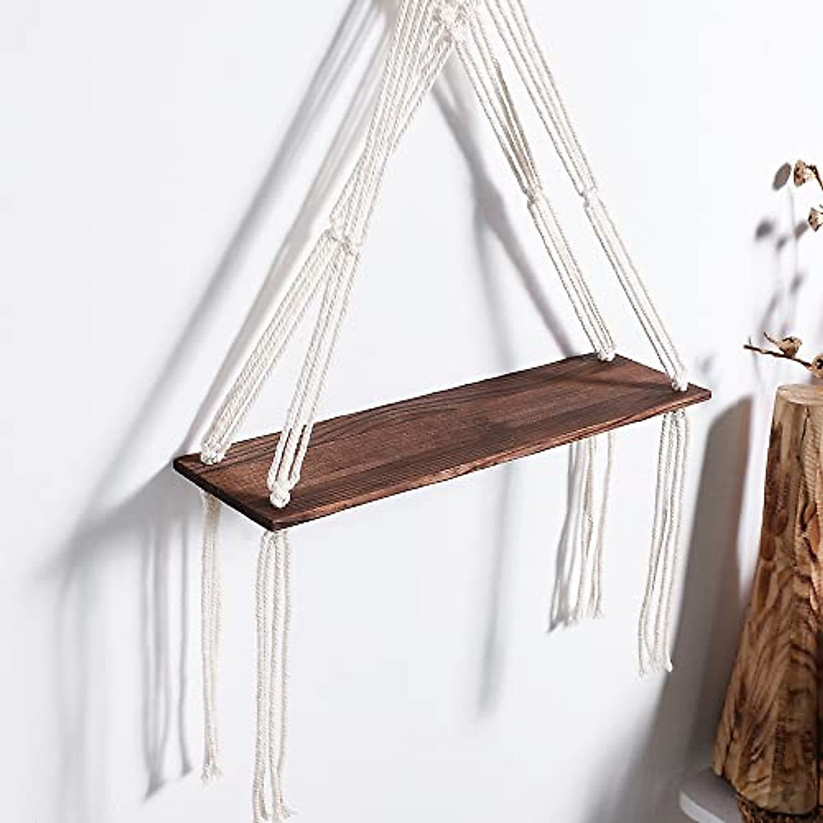 Macrame Wall Hanging Shelf, Rope Hanging Shelves for Wall, Bedroom Shelves,Boho Rustic Decor Cute 1 Tier Cotton Rope for Bedroom Bathroom Living Room