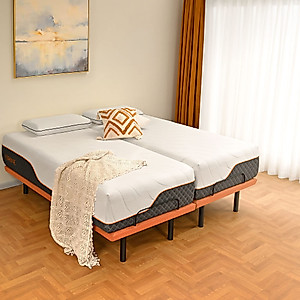 ESHINE Split King Adjustable Bed with Mattress - 14” Luxury Cool Gel Memory Foam Hybrid Mattress, Massage, Zero Gravity, Anti-Snore, 5 Minutes Installation, Head and Foot Incline, Split King