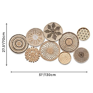 Decocoon Boho Wall Decor Set of 9, Boho Wall Basket Decor, African Wall Baskets, Woven Basket Wall Decor Set, Canastas Para Decoracion (Rustic Garden Wall Decor)