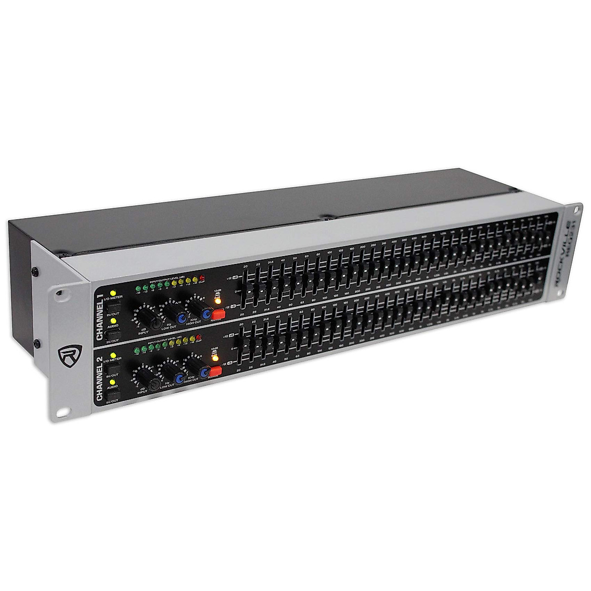 Rockville REQ231 Dual 31 Band 1/3 Octave Graphic Equalizer with Sub-Output, Grey