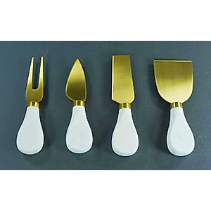 HSHQING Marble Cheese Knife Set of 4 Gold and White Charcuterie Accessories, Heavy Marble Handle Butter Spatula Sandwich Cream Knives Cheese Spreader Cutter,Housewarming Gift