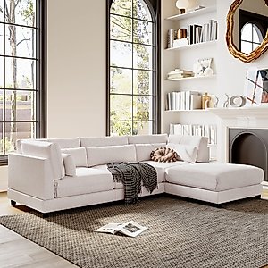 Tdewlye Modern 2 Pieces L Shaped Sectional Sofa,Chaise Longue Couch with Removable Ottomans and Comfortable Waist Pillows,for Apartment Living Room (Beige@Pillows)