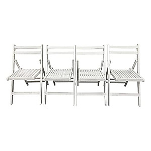 CARBRO Furniture Slatted Wood Folding Special Event Chair - White Set of 4 Folding Chair Foldable Style,White