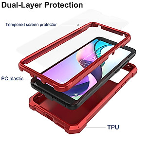 Ailiber Phone Case for TCL ION X/TCL ION V, TCL 40Z T607DL Case with Screen Protector, Dual Layer Structure Protection, Shockproof Corners TPU Bumper, Heavy Duty Protective Cover Case for TCL IONV-Red