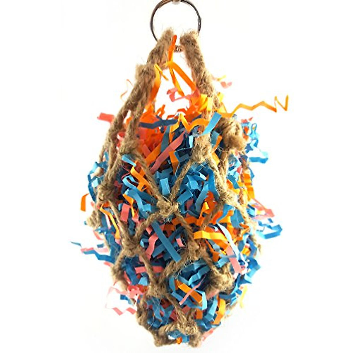 Bird Jute Paper Strips Parrot Mesh Bag Hanging Chewing Toy for Parakeet Cockatiel Conure Cockatoo African Grey Macaw