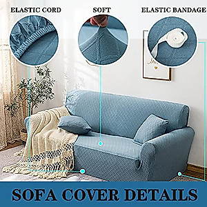 TVPFM Jacquard Stretch Sofa Slipcover, Soft Sofa Cover Sofa Slipcover Elastic Bottom Furniture Protector for Cat Dog Separate 2 Seats 3 Seater-Blue-4 Seater