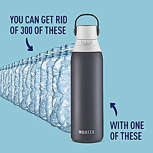 Brita Stainless Steel Premium Filtering Water Bottle, BPA-Free, Replaces 300 Plastic Water Bottles, Filter Lasts 2 Months or 40 Gallons, Includes 1 Filter, Kitchen Accessories, Carbon - 20 oz.