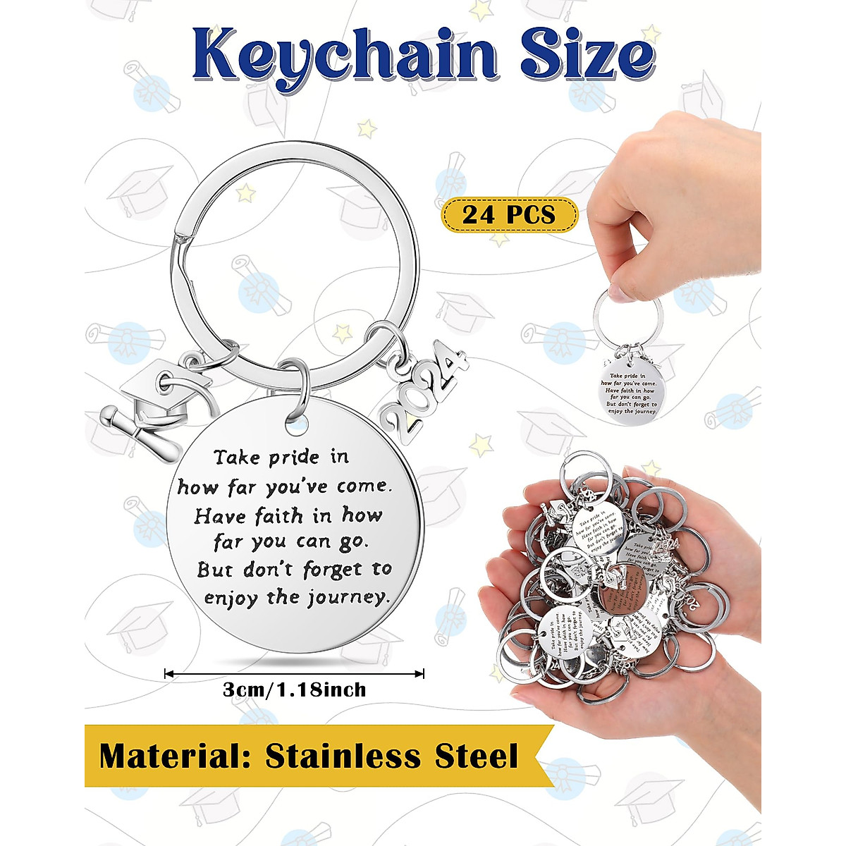 Sasylvia Graduation Keychain 2024 Bulk Inspirational Graduation Gift Keychain 2024 Class Keychains Gifts Motivational(24 Pcs)