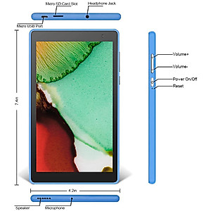 7 inch Tablet Android Oreo Go Tablet PC with 32 GB ROM Storage, Quad Core Processor, HD IPS Display, Dual Cameras, WiFi, Bluetooth - Android Tablet （Blue）