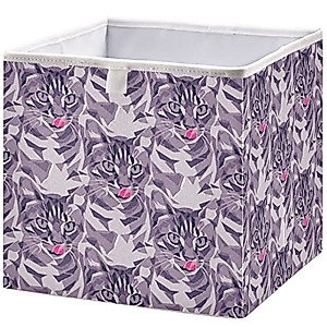 visesunny Closet Baskets Retro Cat Storage Bins Fabric Baskets for Organizing Shelves Foldable Storage Cube Bins for Clothes, Toys, Baby Toiletry, Office Supply