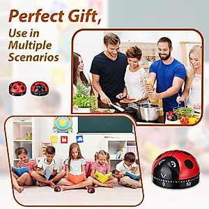 4 Pcs Ladybug Kitchen Timers for Cooking Cute Ladybug Cooking Timer 60 Minute Mechanical Timer Red Black Kitchen Alarm Clock for Kids Reading Do Sports Baking Gifts, No Battery Required