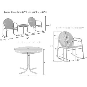 Crosley Furniture Griffith 3-Piece Outdoor Rocking Chair and Side Table Set, Retro Metal Bistro Patio Sets, Bright Red Gloss