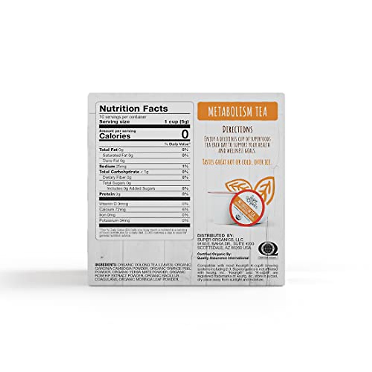 Super Organics Metabolism Oolong Tea Pods With Superfoods & Probiotics Keurig K-Cup Compatible Weight & Metabolism, Slim Tea USDA Certified Organic, Vegan, Non-GMO, Natural & Delicious Tea, 10ct