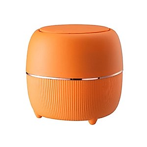 YISTOS Modern Mini Trash Can with Lid Waste Basket, Desktop Trash can,Office Plastic Garbage Can Countertop Press-Type Tiny Waste Basket for Desktop, Office or Coffee Table-Orange