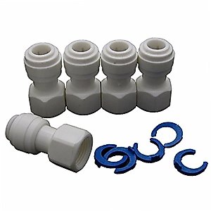 5 PCS White 3/8" Thread Female Push Straight Water Tube Quick Connect Reverse Osmosis Connector