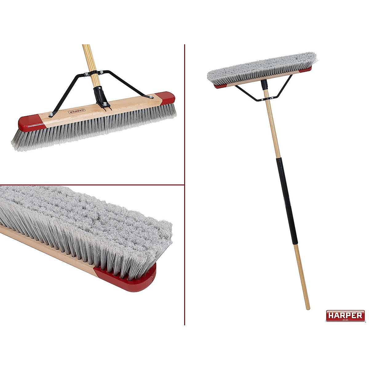 Harper 20201014 24 in. Premium Indoor Smooth-Surface Push Broom with Flagged Bristles, Gray