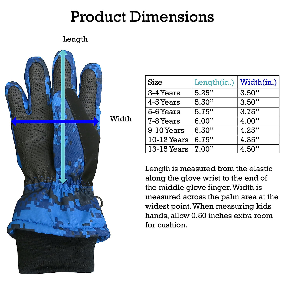 N'Ice Caps Kids Waterproof Winter Thinsulate Warm Gloves (Blue Digital Camo, 10-12 Years)
