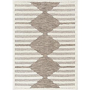 Well Woven Kady Beige Flat-Weave Hi-Low Pile Diamond Medallion Moroccan Tribal Area Rug 5x7 (5'3" x 7'3")