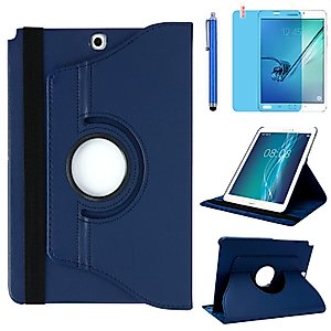 Case for Samsung Galaxy Tab A 9.7 inch 2015 (SM-T550 T555 SM-P550 P555) - 360 Degree Rotating Stand Case Smart Protective Cover,with Stylus Pen,Screen Film (Deep Blue)