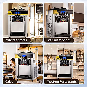 VEVOR Commercial Ice Cream Maker, 2x6L Hopper, 22-30L/H High Output, 2200W Soft Ice Cream Machine w/LCD Panel, Puffing & Shortage Alarm, Countertop Soft Serve Maker for Restaurant Home Party, Silver