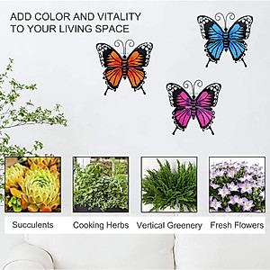 BAYN Set of 3 Butterfly Wall Hanging Planter Decor Art, Metal Wall Mounted Planters Garden Yard Decorative Flower Pot Indoor Outdoor Wall Planter Succulent Plant Container