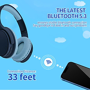 YUSONIC Bluetooth Headphones Over Ear, Noise Isolation Wireless Headphone for Teenger Adult Children for Home Travel Office School Phone Music use (Blue)