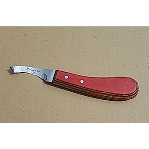 ZCYINGQ Right Hand Curved Blade Farrier Equine Horse Stainless Steel Blade Rainbow Wooden Handle.