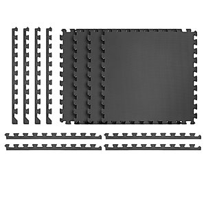 NÖRSK Kid's Floor Play Mat, Interlocking Foam Puzzle Tiles and Borders, 4-Pack, 16 Square Feet, Black/Gray