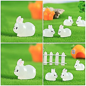 Didiseaon 20pcs Mini Luminous Rabbit Miniature Garden Statue Tiny Easter Bunny Figurines Glow in Dark Resin Fairy Gardens Accessories for Micro Landscape Cake Decoration
