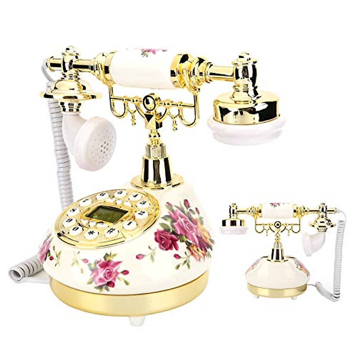 Antique Phones Corded Landline Telephone Retro Style Push Dial Ceramic Imitation Desk Telephone FSKDTMF Dual System for Home Office