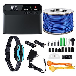 PcEoTllar Electric Fence for Dogs, Rechargeable Underground Dog Fence System, 1 Waterproof Collar Receivers, with 656Ft Underground/Aboveground Boundary Wire, for Large Medium Small Dogs