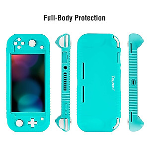Teyomi Protective Case Compatible with Nintendo Switch Lite, Silicone Protective Cover for Nintendo Switch Lite with Tempered Glass Screen Protector, 4 Pcs Thumb Grips & 2 Game Cartridges(Light Blue)