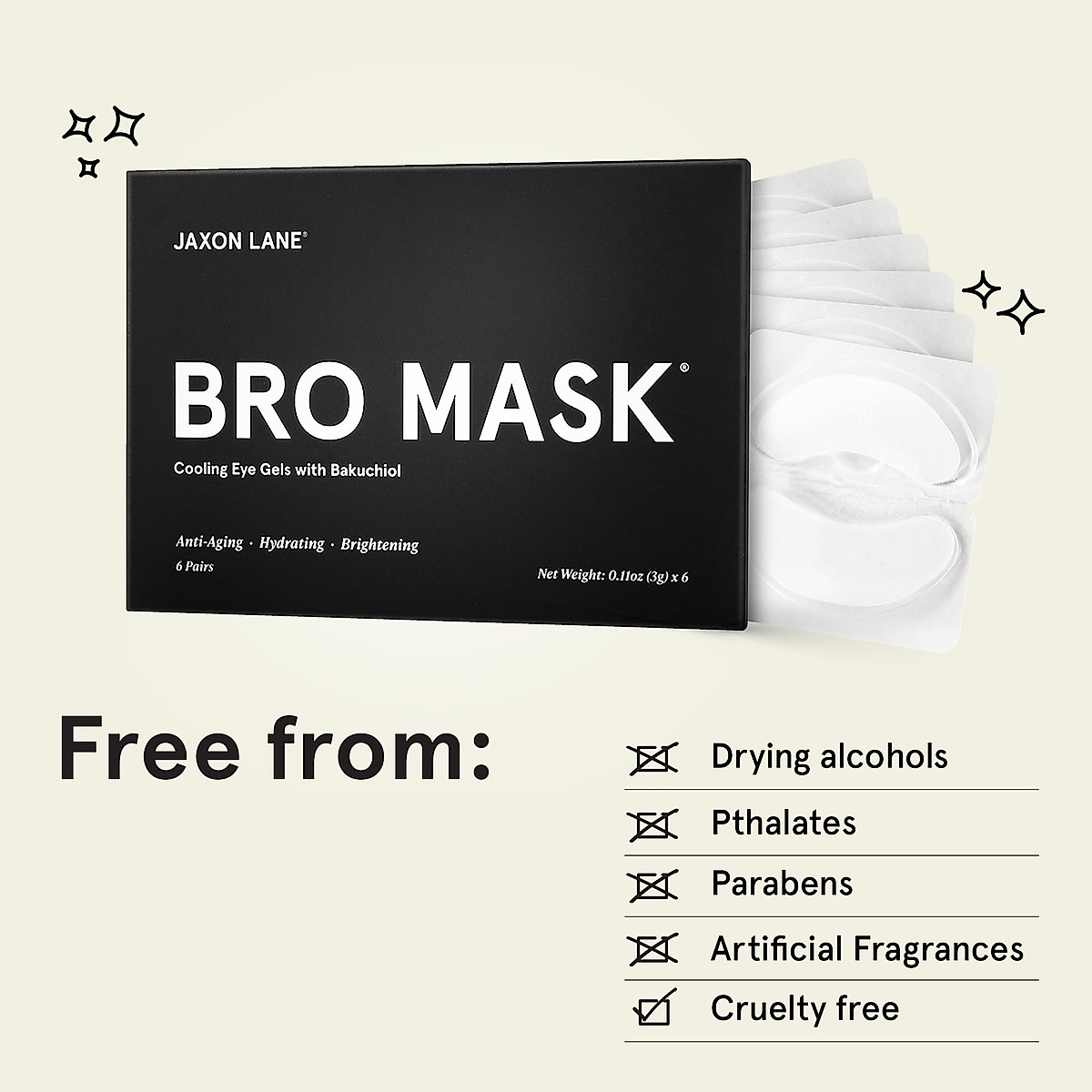 BRO MASK Under Eye Gel Pads: Cooling Eye Patches for Dark Circles and Puffiness | Anti Aging Hydrogel Eye Patch Set w/Bakuchiol, Green Tea, Hyaluronic Acid, Caffeine, Niacinamide/Vitamin B3-6 Pairs