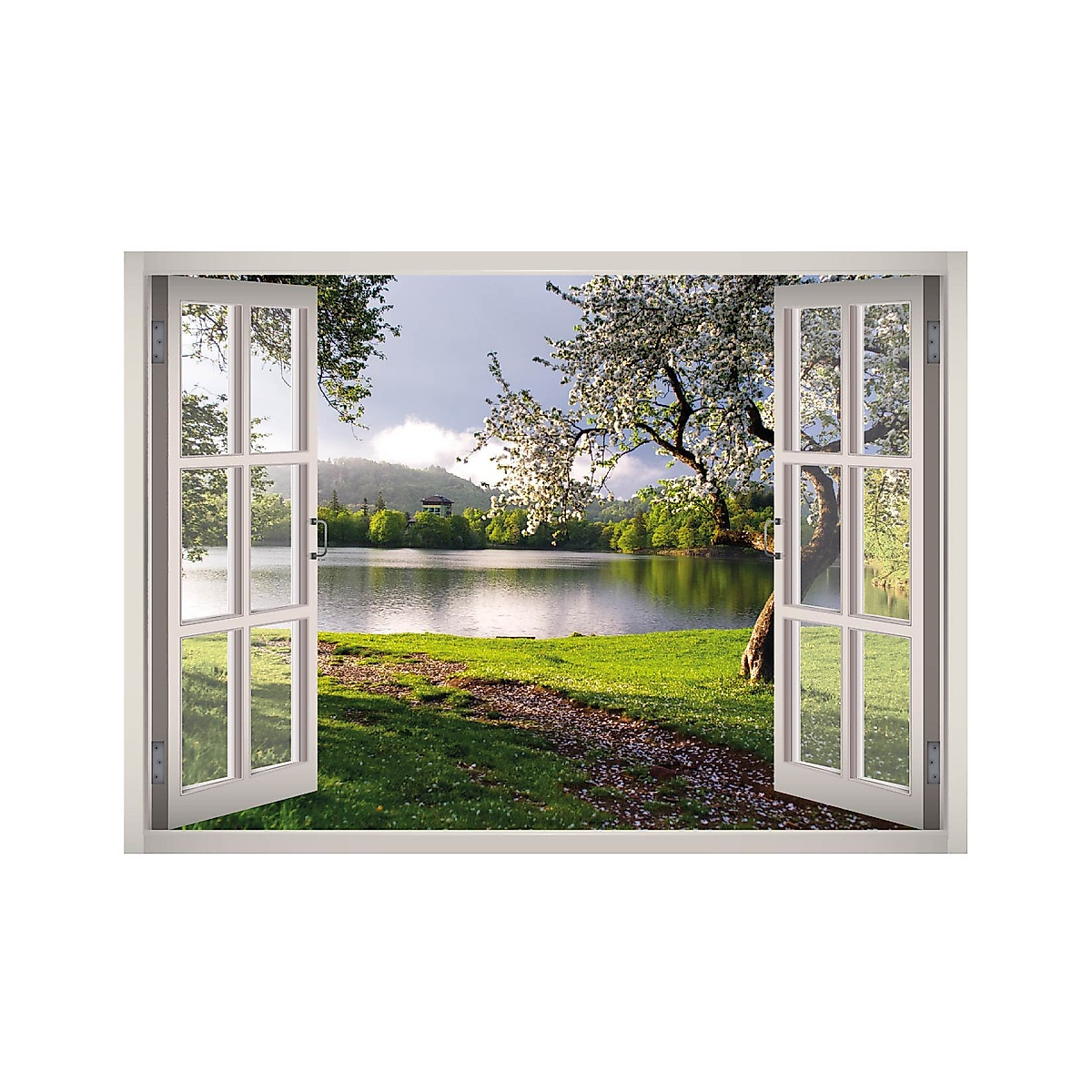 Flower Garden Landscape Window 3D Wall Decal Art Removable Wallpaper Mural Sticker Vinyl Home Decor West Mountain™ W43 (Medium (32''W x 23''H))