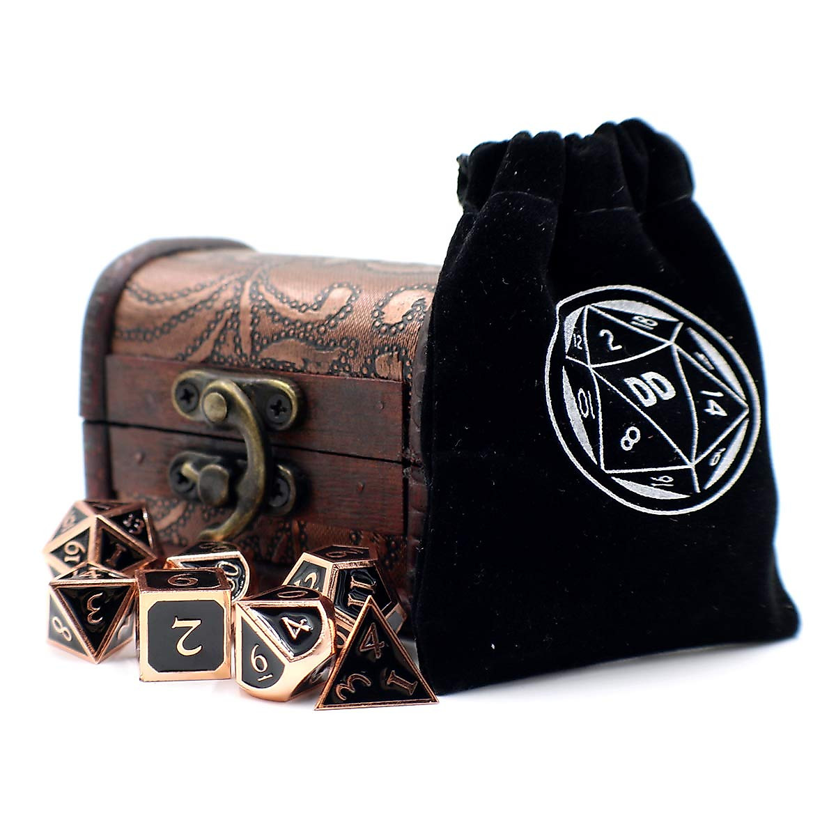 Black and Bronze Metal D20 Dice Set for Tabletop Gaming