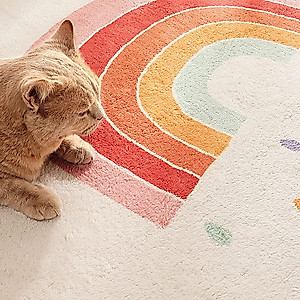 Poowe Round Kids Playroom Animals Rug - Soft Alphabet Nursery Rug for Bedroom - Playtime Collection, Learning & Game Carpet for Classroom, Best Shower Gift for Infant Toddlers (Round 39.4", Rainbow)
