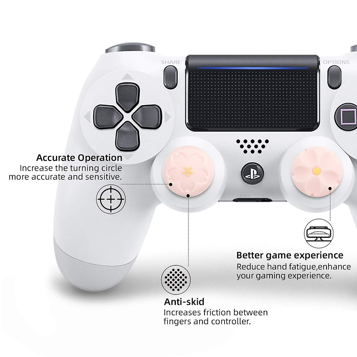 GeekShare Sweet Sakura Theme Thumb Grip Caps Soft Silicone Joystick Cover, 4PICS (PS4/PS5/NS Pro)