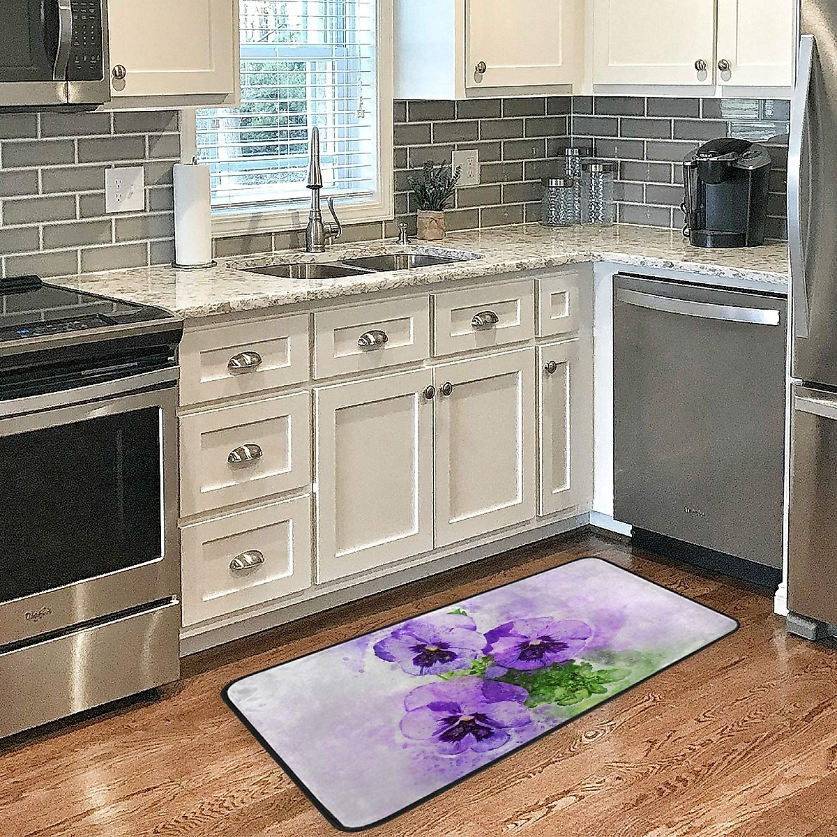 Kitchen Floor Mats Pansy Flower Non-Slip Kitchen Mats Bath Rug Runner Doormats Carpet for Home Decor, 39x20 Inches