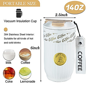 14oz Insulated Travel Tumblers with Lid and Straw, 2 Pack Travel Coffee Mug Stainless Steel Vacuum Thermos Cup, Leak Proof Reusable Cute Coffee Tumbler for Iced and Hot Drinks
