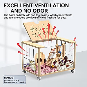 TWOCA Hamster Cages,Wooden Hamster Cage,Acrylic Hamster Cage,Hand-Carved Hamster cage,Suitable for Hamster/Chinchilla/Rabbit/Chicks