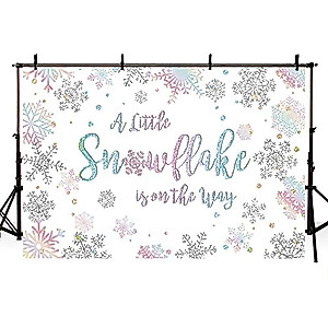 AIBIIN 7x5ft Snowflake Baby Shower Backdrop Winter Colorful Silver Snowflake Baby Shower Party Decorations for Girl Wonderland Gradient Glitter Snowflake Baby Shower Background Banner Photoshoot Props