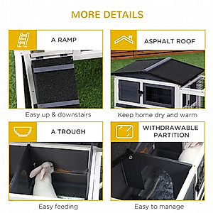 PawHut Rabbit Hutch, 2 Story Outdoor Bunny Cage with Slide-Out Tray, Run Cage, Openable Top for Rabbits, Guinea Pig, Dark Gray