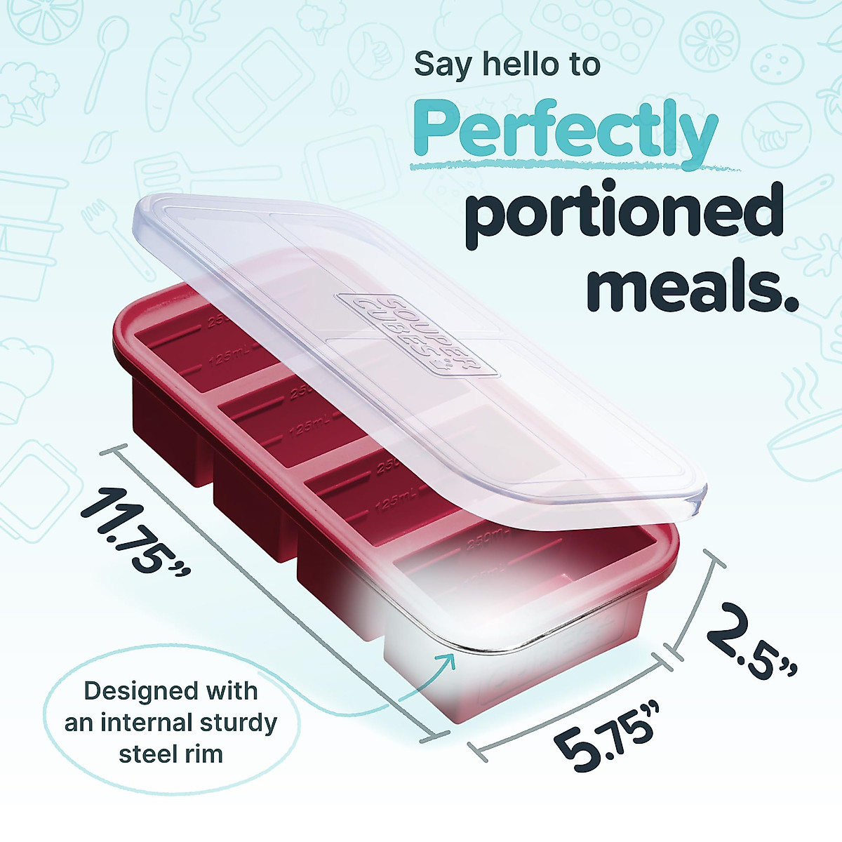 Souper Cubes 1 Cup Silicone Freezer Tray With Lid - Easy Meal Prep Container and Kitchen Storage Solution - Silicone Molds for Soup and Food Storage - Cranberry - 1-Pack